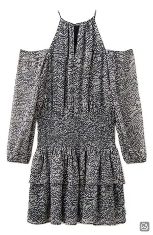 Mango Long Sleeve Cold Shoulder Minidress