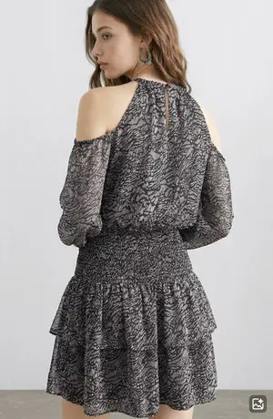 Mango Long Sleeve Cold Shoulder Minidress