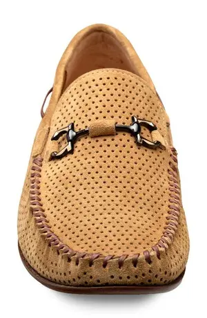 Mezlan Tarraco Perforated Suede Loafer - Camel