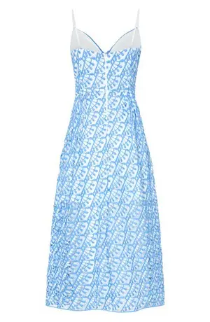 MILLY Embroidered A-line Midi Dress