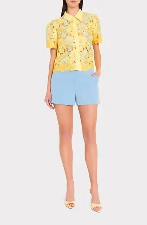 MILLY Addison Floral Lace Button-up Shirt - Yellow Multi