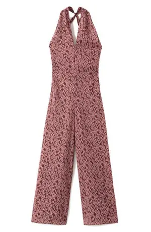 Mango Floral Print Wide Leg Jumpsuit - Red