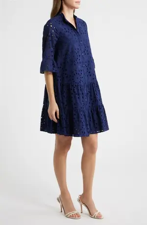 Anne Klein Eyelet Embroidered Tiered Cotton Dress