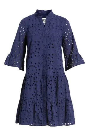 Anne Klein Eyelet Embroidered Tiered Cotton Dress