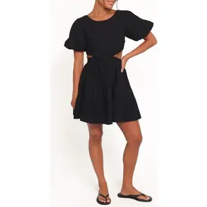 PETAL & PUP Doris Puff Sleeve Cotton Mini Dress - Black