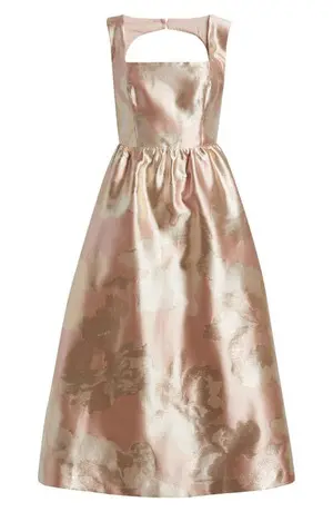 Anne Klein Metallic Floral Print Midi Dress