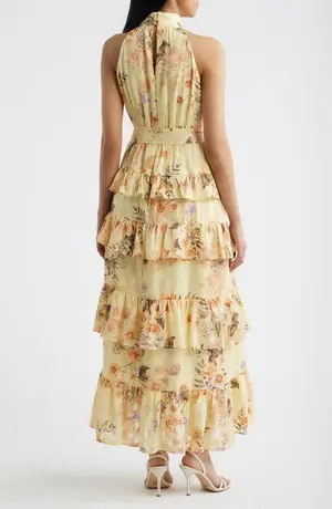 Anne Klein Tiered Ruffle Sleeveless Chiffon Maxi Dress