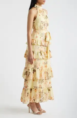 Anne Klein Tiered Ruffle Sleeveless Chiffon Maxi Dress