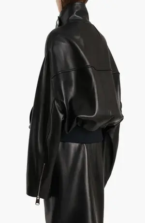 Khaite Hamett Leather Bomber Jacket - Black