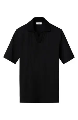 Eton Open Collar Jacquard Polo - Black