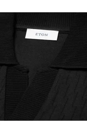Eton Open Collar Jacquard Polo - Black