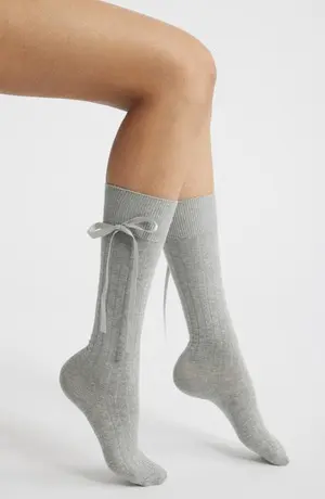HIGH HEEL JUNGLE Satin Ribbon Crew Socks - Grey