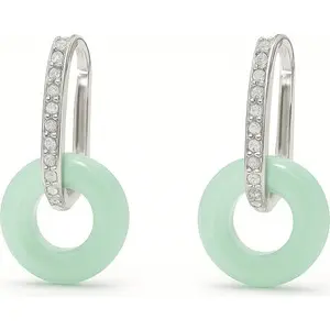 LA MENO Jade Disc Hoop Earrings - Silver