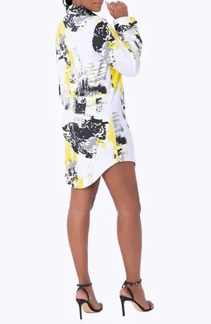 DAI MODA Unity Abstract Print Long Sleeve Mini Shirtdress