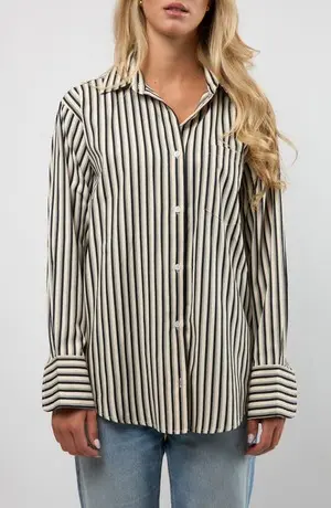 VIENS AVEC MOI The Port Stripe Button-up Shirt - Black