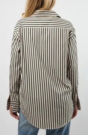 VIENS AVEC MOI The Port Stripe Button-up Shirt - Black