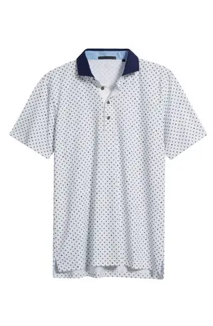 Greyson G Squared Neat Logo Print Performance Golf Polo - Arctic