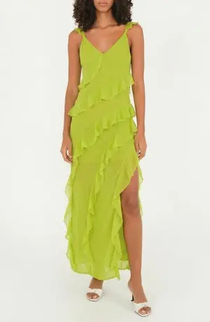 THE LULO PROJECT Cascade Ruffle Chiffon Maxi Dress