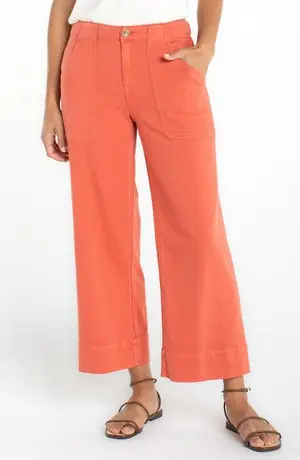 LIVERPOOL Stride High Waist Crop Wide Leg Utility Pants - Red Clay