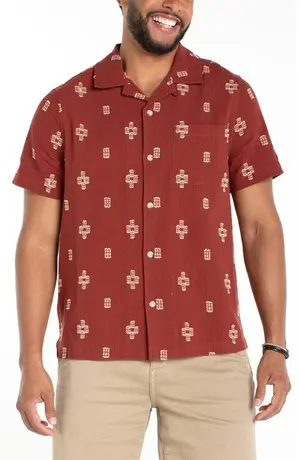 LIVERPOOL Geometric Jacquard Cotton Camp Shirt - Red Oat