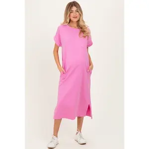 PINKBLUSH Maternity Midi T-shirt Dress With Pockets - Pink