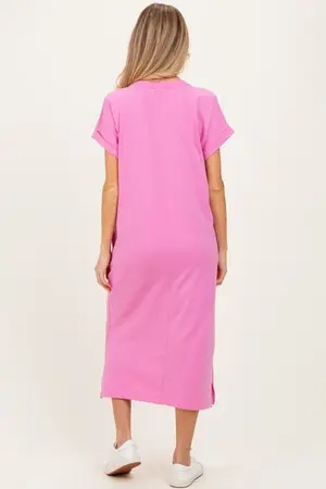 PINKBLUSH Maternity Midi T-shirt Dress With Pockets - Pink