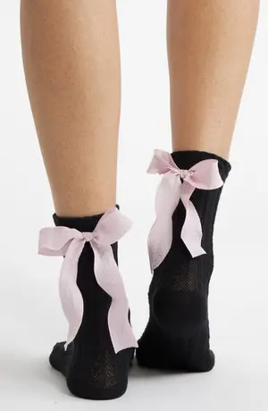 HIGH HEEL JUNGLE Cable-knit Crew Socks With Bow Detail - Black