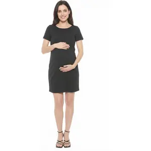 24SEVEN COMFORT APPAREL Maternity Short Sleeve Mini Shift Dress - Black