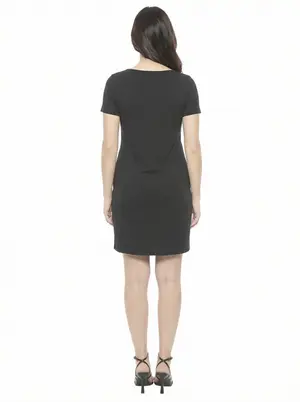 24SEVEN COMFORT APPAREL Maternity Short Sleeve Mini Shift Dress - Black