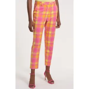 ISAAC MIZRAHI NEW YORK Plaid Slim Fit Ankle Pants - Pink Multi