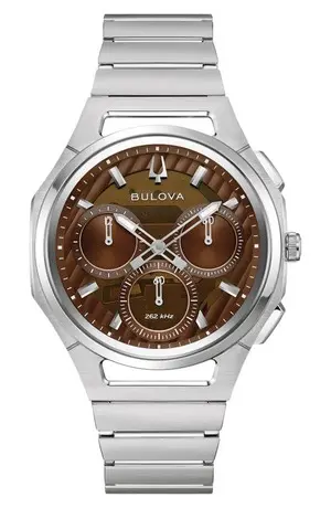 Bulova Curv Progressive Chronograph Bracelet Watch Set - Silver-tone
