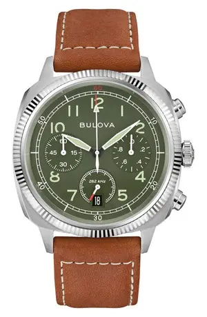 Bulova Military Vwi Chronograph Leather Strap Watch - Brown