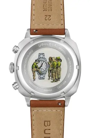 Bulova Military Vwi Chronograph Leather Strap Watch