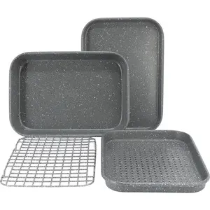 OSTER Stone 4 Piece Nonstick Carbon Steel Toaster Oven Bakeware Set - Grey