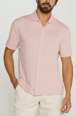 7 Diamonds Landry Waffle Knit Short Sleeve Button-up Shirt - Quartz
