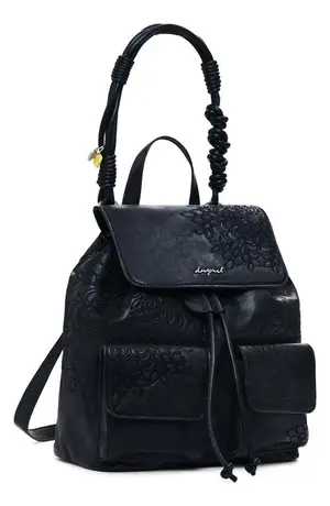 Desigual Mini Floral Embossed Convertible Backpack - Black