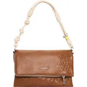 Desigual Embroidered Logo Charm Crossbody Bag - Camel
