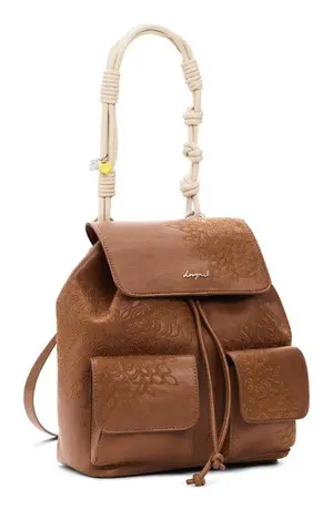 Desigual Floral Embroidered Convertible Backpack - Camel