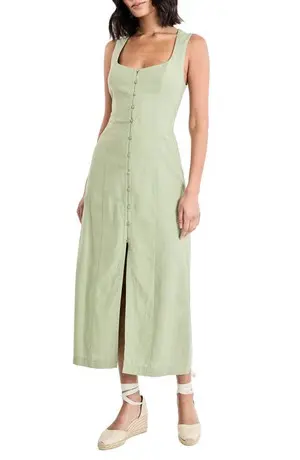 THE GOOD JOURNEY Sleeveless Linen Blend Maxi Dress - Sage