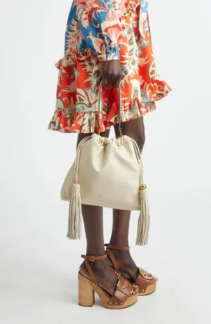Etro Kalispera Medium Leather Shoulder Bag With Tassels - Hazelnut