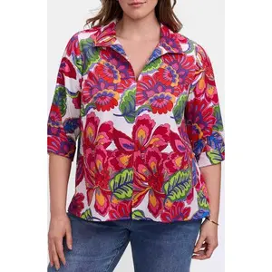 Foxcroft Agnes Paradise Blooms Cotton Popover Top