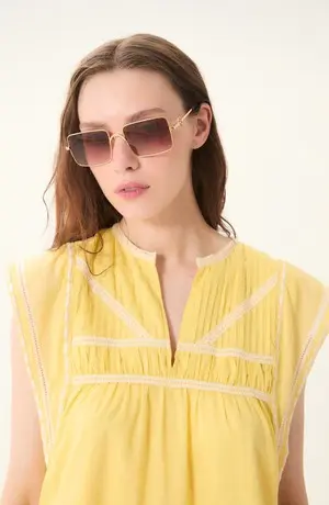 Deluc Onza Lace Trim Cotton Mini Dress - Yellow