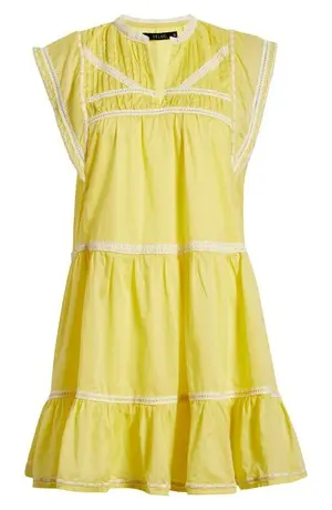 Deluc Onza Lace Trim Cotton Mini Dress - Yellow