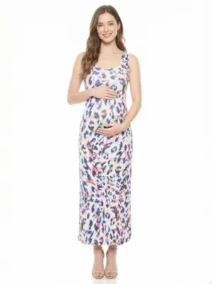 24SEVEN COMFORT APPAREL Maternity Sleeveless Maxi Dress - White Multi