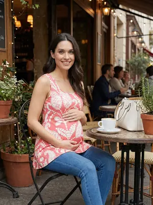 24SEVEN COMFORT APPAREL Maternity Paisley Scoop Neck Tunic Tank Top