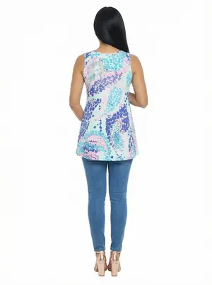 24SEVEN COMFORT APPAREL Maternity Abstract Scoop Neck Tunic Tank Top - Blue Multi