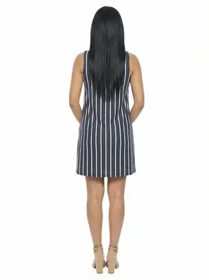 24SEVEN COMFORT APPAREL Maternity Striped Mini Shift Dress - Navy Multi