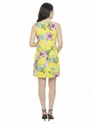 24SEVEN COMFORT APPAREL Maternity Floral A-line Mini Shift Dress - Yellow Multi