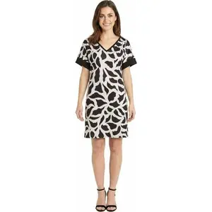 24SEVEN COMFORT APPAREL Abstract Print T-shirt Dress - Black Multi