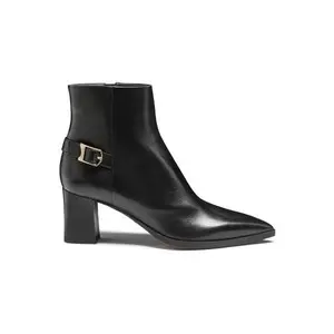 Santoni Leather Mid-heel Ankle Boots With Decorative Buckle - Black